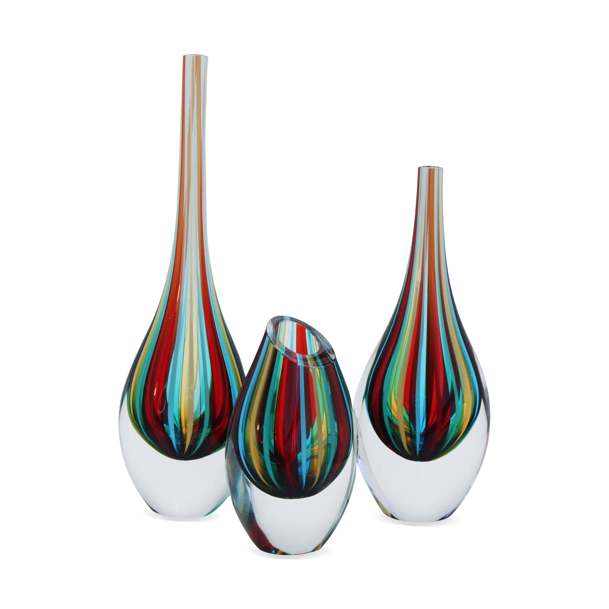 3 Murano Inspired Colorful Handblown Brazilian Glass Vases - Circus