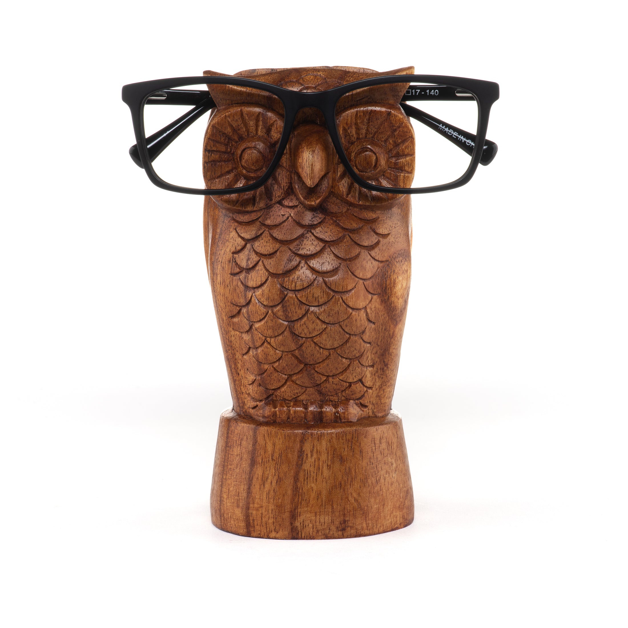 Hand-Carved Wise Owl Eyeglasses Holder - Unique Wood Craft