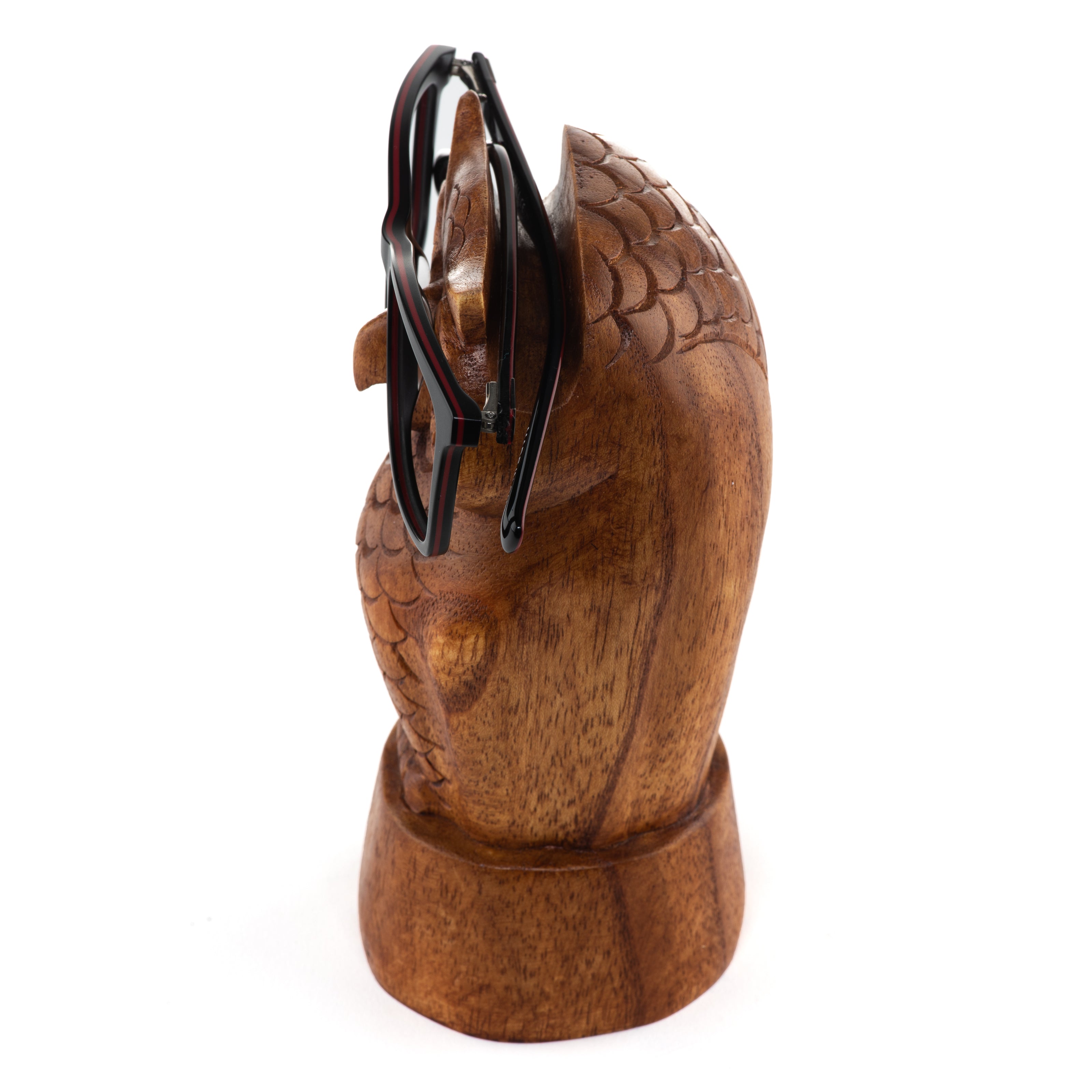 Hand-Carved Wise Owl Eyeglasses Holder - Unique Wood Craft