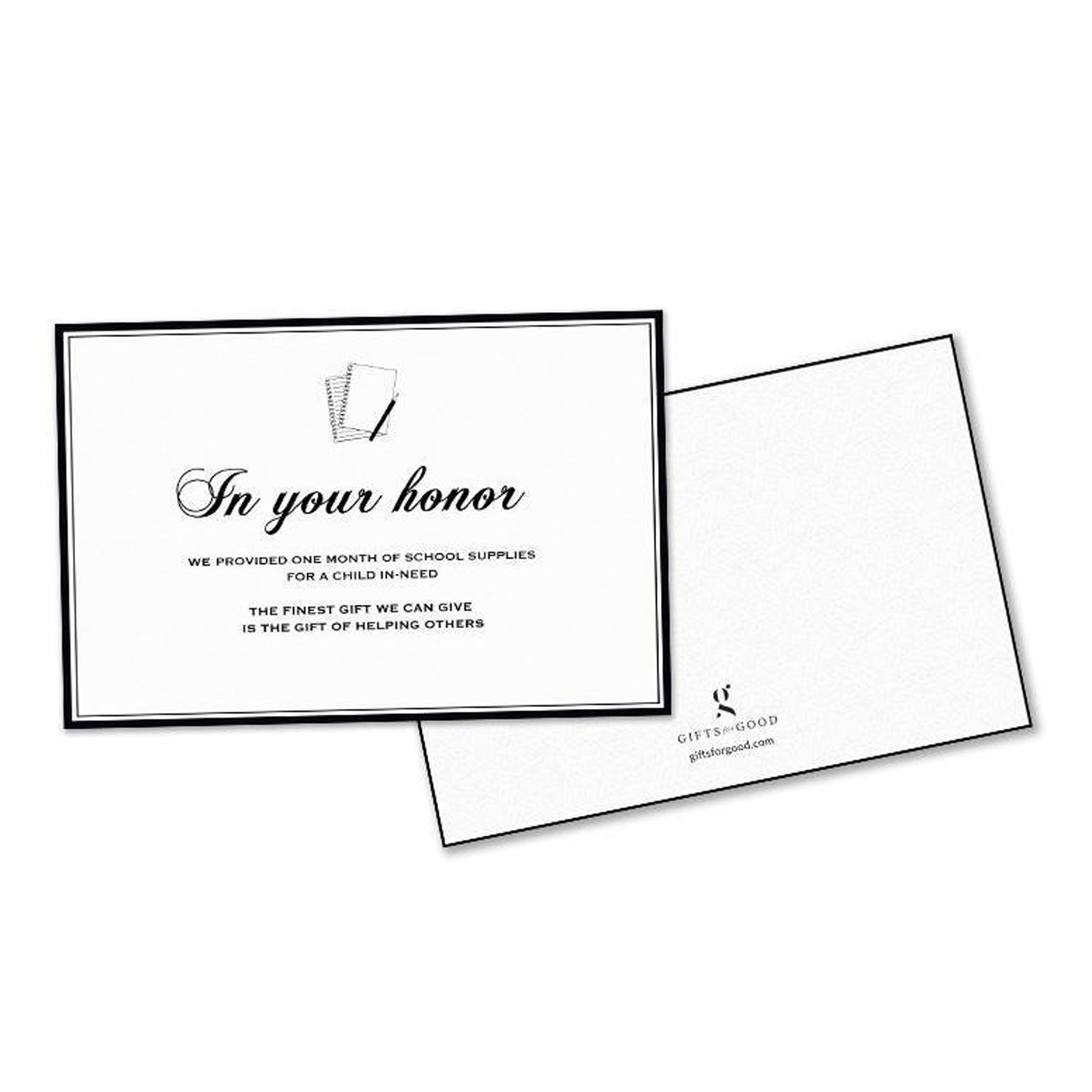 School Supplies Honor Card – Gifts for Good
